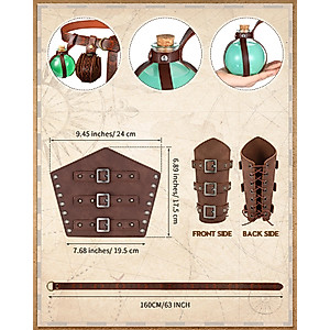 ramede 6 Pcs Women Renaissance Accessories Medieval Leaf Leather Belt Pouch Viking Corset Belt Potion Bottle Leaf Arm Guards(Fit Waist Size 25''-29'',Medieval Style,Brown)