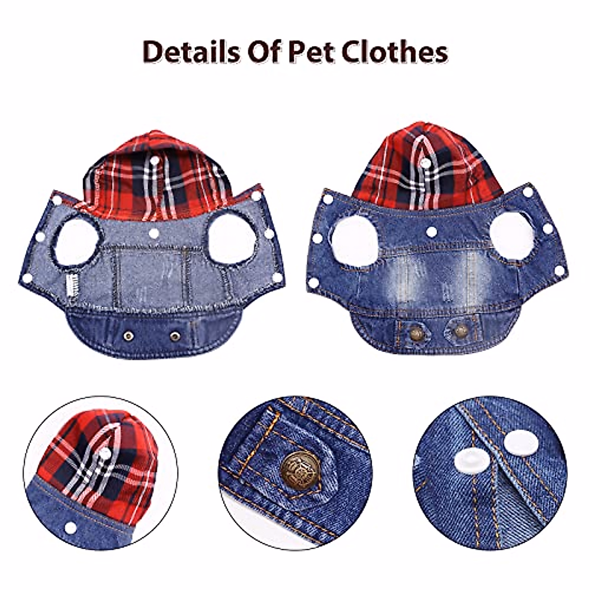 SILD Pet Clothes Dog Jeans Jacket Cool Blue Denim Coat Small Medium Dogs Lapel Vests Classic Hoodies Puppy Blue Vintage Washed Clothes (Plaid Hat,XS)