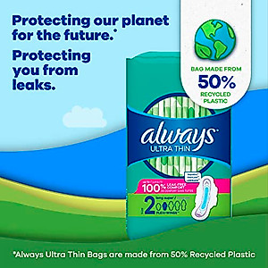 Always Ultra Thin Feminine Pads For Women, Size 2 Long Super Absorbency, With Wings, Unscented, 58 Count