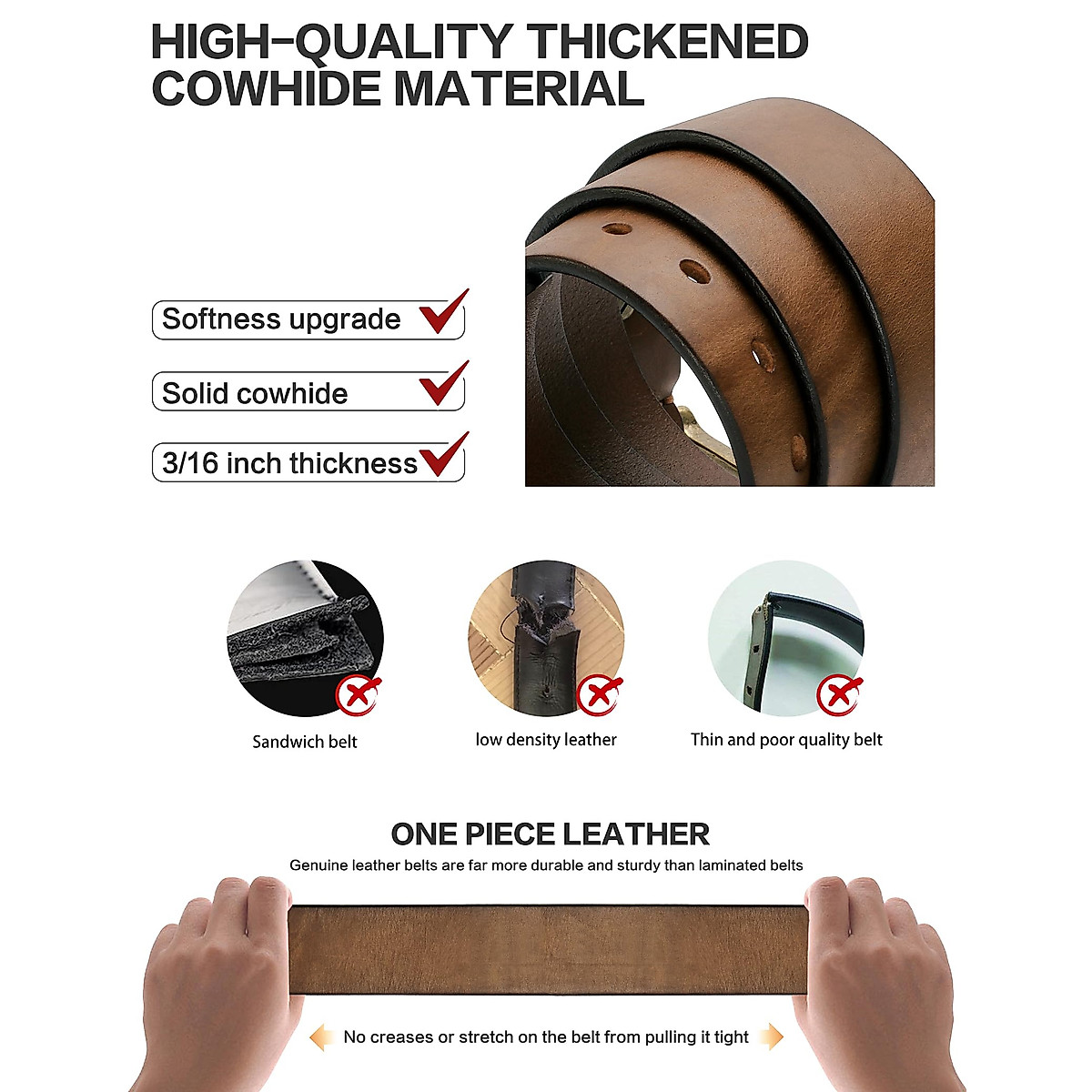 wolksprong Mens Belts Heavy Duty Mens Belts for Jeans - Full Grain Leather, High Hardness Buckle, Packed In Gift Box