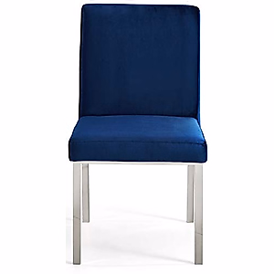 Meridian Furniture Opal Collection Modern | Contemporary Velvet Upholstered Dining Chair with Sturdy Metal Legs and Metallic Geometric Design, Set of 2, Navy, 20" W x 24" D x 39.5" H