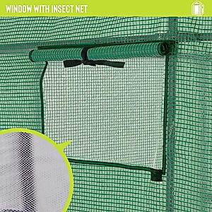 Deluxe Green House 56" W x 56" D x 77" H,Walk in Outdoor Plant Gardening Greenhouse 2 Tiers 8 Shelves - Window and Anchors Include!(Green)