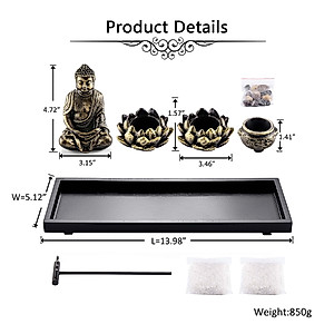 Jovivi Zen Garden Set Buddha Statue 2 Lotus Tealight Candle Holders, Mallet & Rocks and Crystals & Incense Burner Stick Holder Bowl & Wood Tray for Yoga Meditaion Home Table Decor Gift