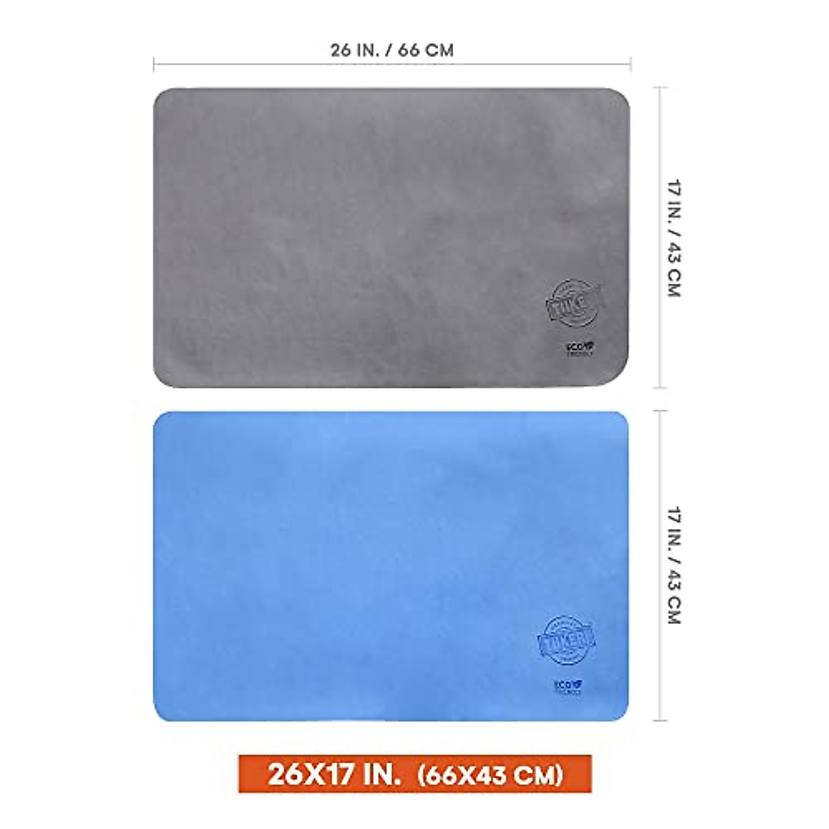 TIIKERI Super Absorbent Shammy Towel for Cars Drying - Blue,Multi-Use Chamois Cloth for Cars Boat Sports Furniture etc-Black, 26"x17" 2 PKS Scratch-Free Chamois Towels