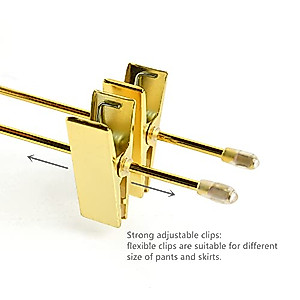 Better to U Stackable Shiny Gold Metal Pants Hanger 10 Pack, Golden Skirt Trousers Hanger Add-on Hook, Space-Saving Hanger with Non-Slip Adjustable Clips for Jeans Slacks Boutique