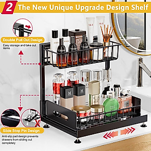 IHAITUN 2 Pack Under Sink Organizer and Storage, 2 Tier Pull Out Cabinet Organizer Slide Out Sink Shelf Cabinet Height Adjustable Storage Drawers Shelves for Kitchen Bathroom Cabinet Organization