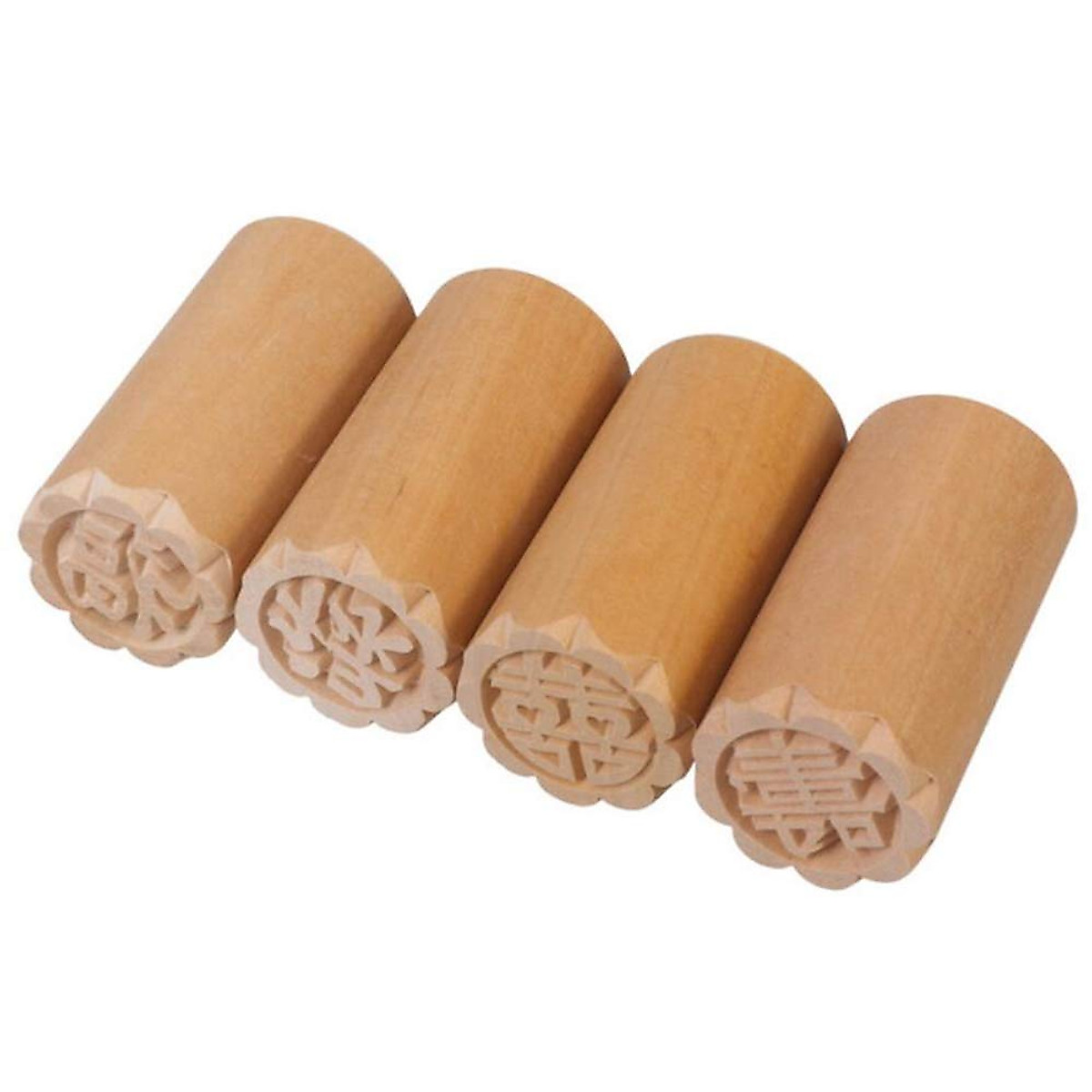 Fu Lu Shou Xi Pattern Wooden Stamp Cookie Press Cake Stamp Traditional Chinese Moon Cake Mold DIY Dessert Mold Maker for Mid-Autumn Festival Birthday Party Baby Shower,4 Pcs/Set