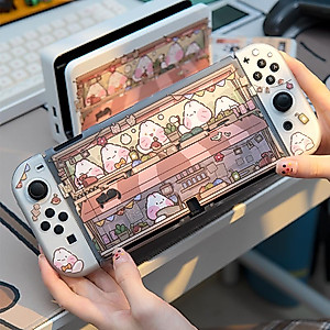 Kiloluv Bunny Grocery Switch OLED Protective Case & Dock Cover Set, Protective Skin Case Cover Faceplate Sleeve Compatible with Nintendo Switch OLED Console, Joy-Cons and Charging Dock