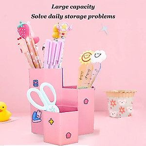 Decohomeforu Desk Pencil Pen Holder, 3 Slots Desk Organizer, Office Supplies Accessory, Cute Desktop Storage Box for Home School Office Art Supply, Pencil Cup, Desktop Stationary Organizer (Pink)