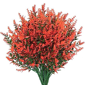 8 Bundles Fall Artificial Flowers Outdoor Lavender Fake Flowers UV Resistant Faux Plastic Plants No Fade Greenery Bushes for Garden Front Door Porch Window Box Walkway Patio Home Farmhouse Decor