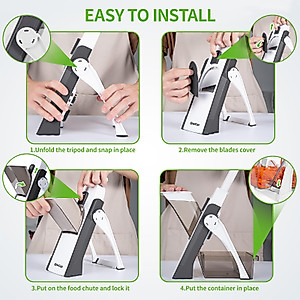 QieCai Safe Mandoline Vegetable Chopper With Container for Kitchen, Professional, More with 30+ Presets & Thickness Adjuster, Faster Food Slicer Gadgets for Onion,Potato - Gray