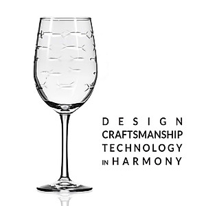 Rolf Glass School of Fish White Wine Glass 12 ounce - Stemmed Wine Glass Set of 4 – Lead-Free Glass - Diamond Wheel Etched Wine Glasses - Designed and Engraved in the USA