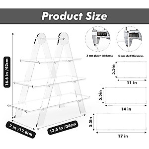 Koluti 3 Tier Serving Tray Stand, Solid Acrylic Rectangle Platter Display for Party, Foldable Three Tiered Plant Stand Board Ladder Shelf Decor, Detachable Trays Cupcake Fruit Food Plant Countertop
