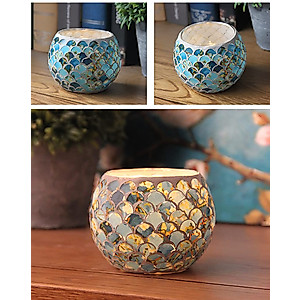 Blue Fish Scales Mosaic Glass Tea Light Candle Holder Romantic Handmade Gifts Votive Candleholder Christmas Candlestick Holders Table Centerpieces Home Decor Wedding Party Table Decorations