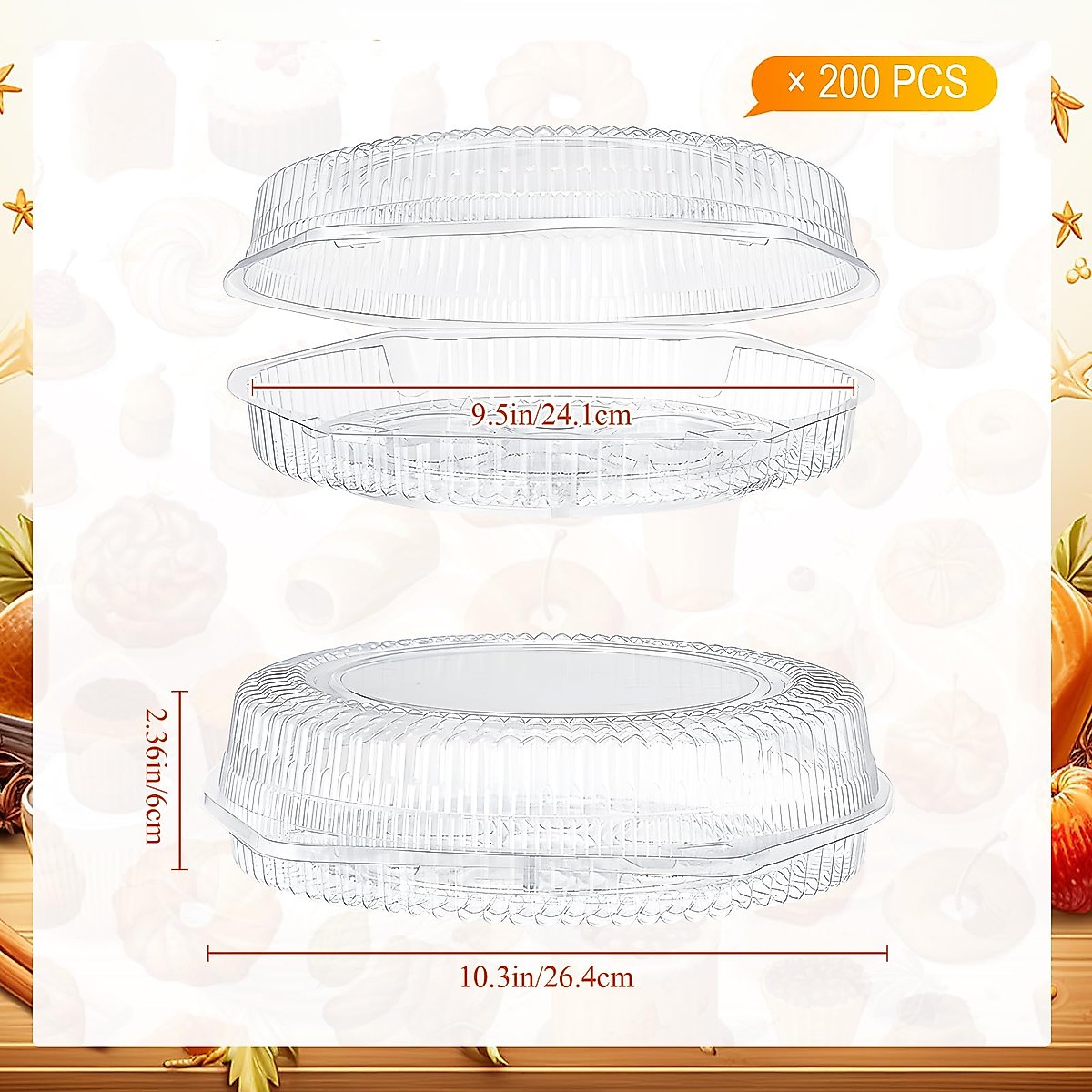 Soaoo 100 Pcs 9'' Plastic Disposable Pie Containers with Hinged Locking Lids Clear Flan Containers with Lids Round Pie Keeper Dessert Containers for Takeout Boxes Food Cake Doughnut Flan Storage