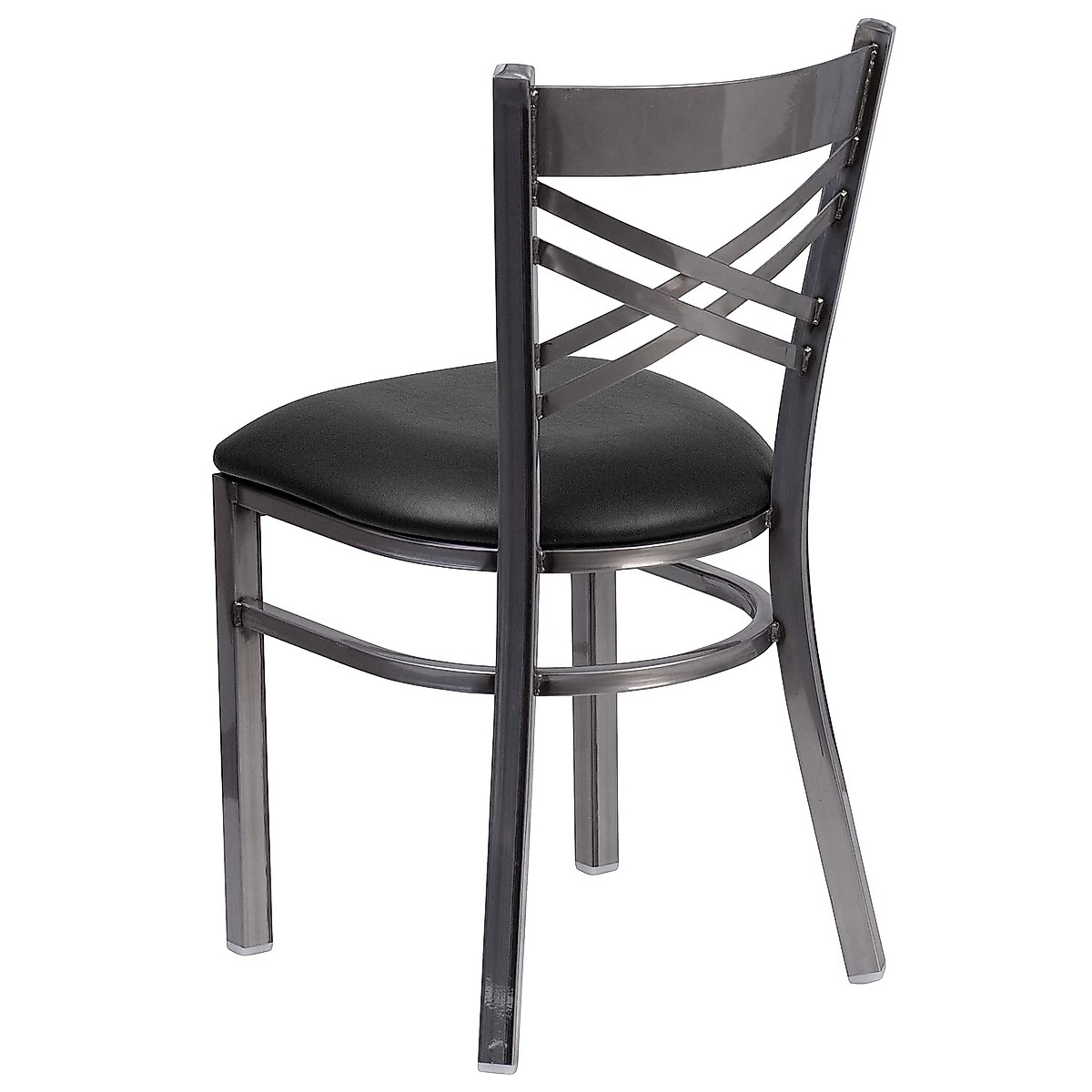 Flash Furniture HERCULES Series Clear Coated ''X'' Back Metal Restaurant Chair - Black Vinyl Seat