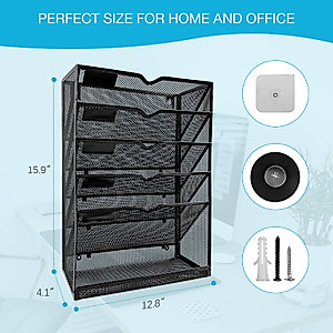 Ocooca Super Strong 6-Tier Magnetic File Holder ,Mesh Wall File Organizer No-Drill Mount Hanging File Organizer for Refrigerator, File Cabinets, Whiteboard, Office, Kitchen