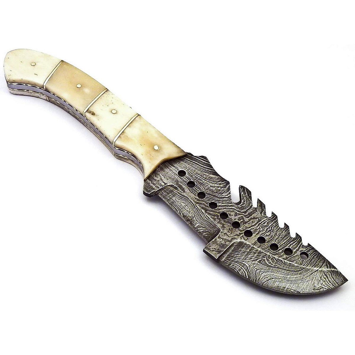 Skokie Knives Custom Hand Made Damascus Steel Hunting Tracker Knife Handle Camel Bone With Brass Spacer (Tracker W)