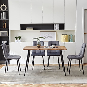 NORDICANA 5-Piece Dining Table Set, 47 in Modern Irregular Rectangle Kitchen Table & 4 Grey Velvet Upholstery Side Chairs, Metal Legs, Dining Room Set for 4