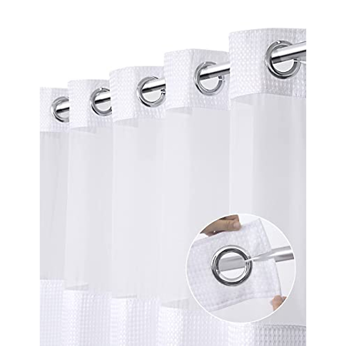 SUMGAR No Hook Shower Curtain Extral Long 71" x 86" White Waffle Weave Textured Fabric Cloth Hotel Luxury Simple Elegant Shower Curtains Set with Snap in Liner for Modern Farmhouse Bathroom