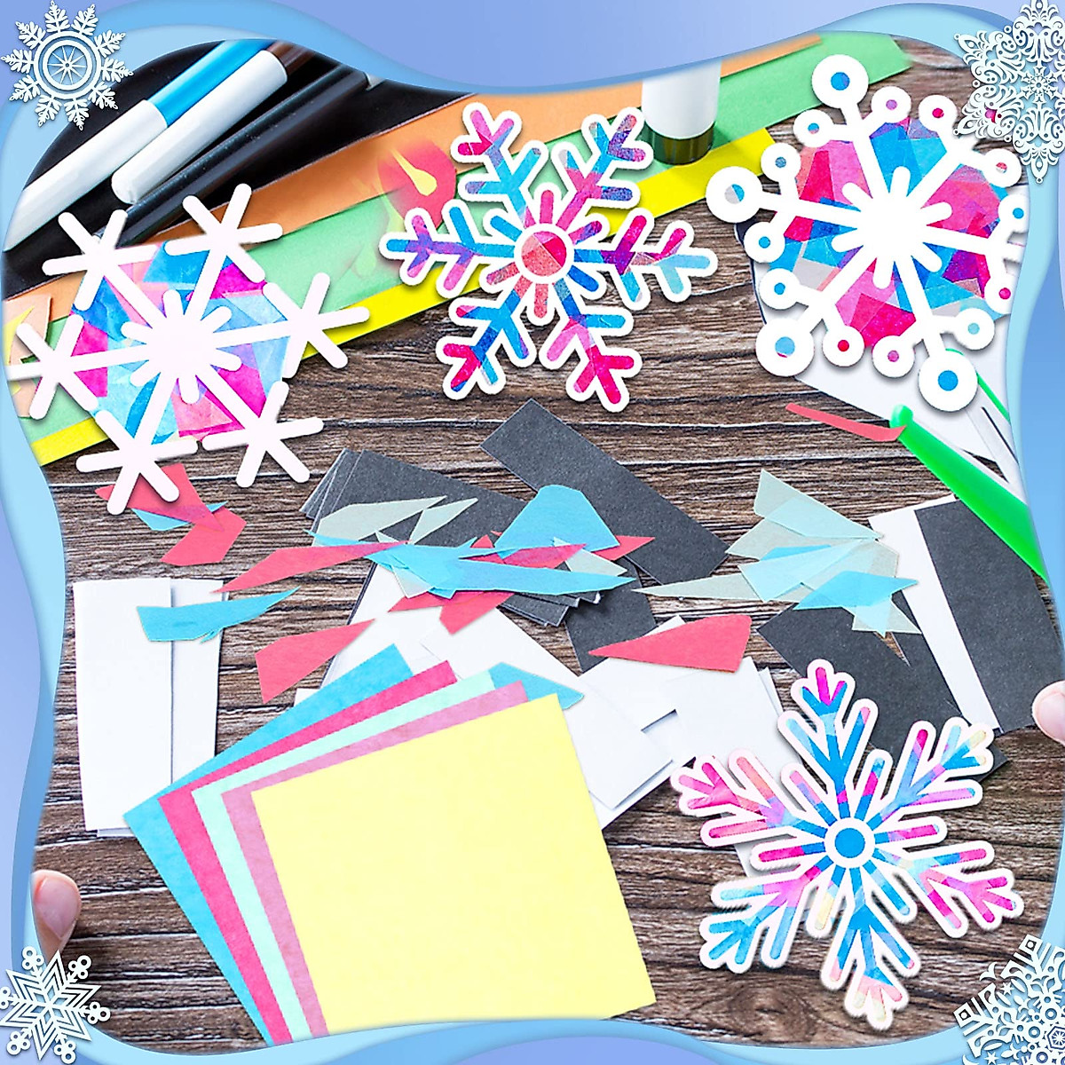 36 Pieces Snowflakes Paper Suncatcher Paper Cuts Set Snowflakes Party Decoration Glass Decoration DIY Window Art Children Crafts Party Gifts