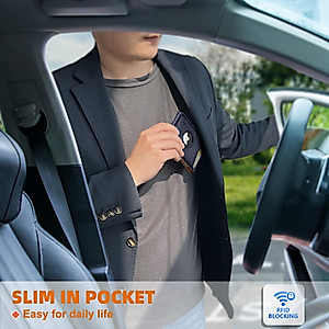 KS Mens Wallet Gift Airtag or Standard Use,Slim Front Pocket Leather Wallet Money Clip 11 cards RFID Blocking