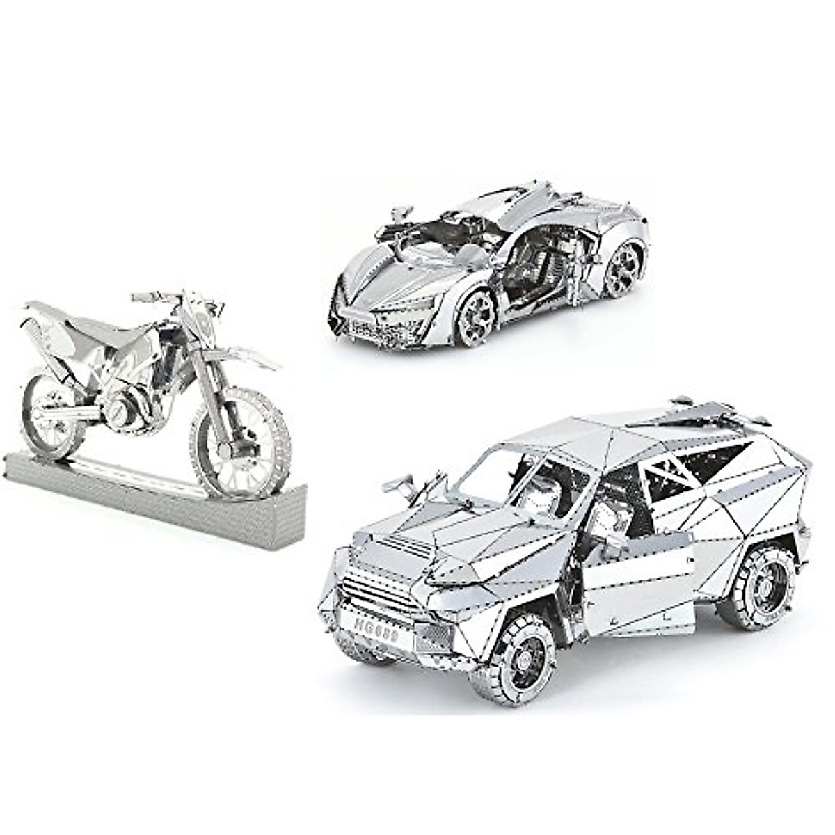 3D Metal Puzzle Car Collection Models Of Hyper Sports Vehicle, KMK F450, Motorcycle - DIY Toy Metal Sheets Assembling Puzzle, 3D puzzle – 3 Pack