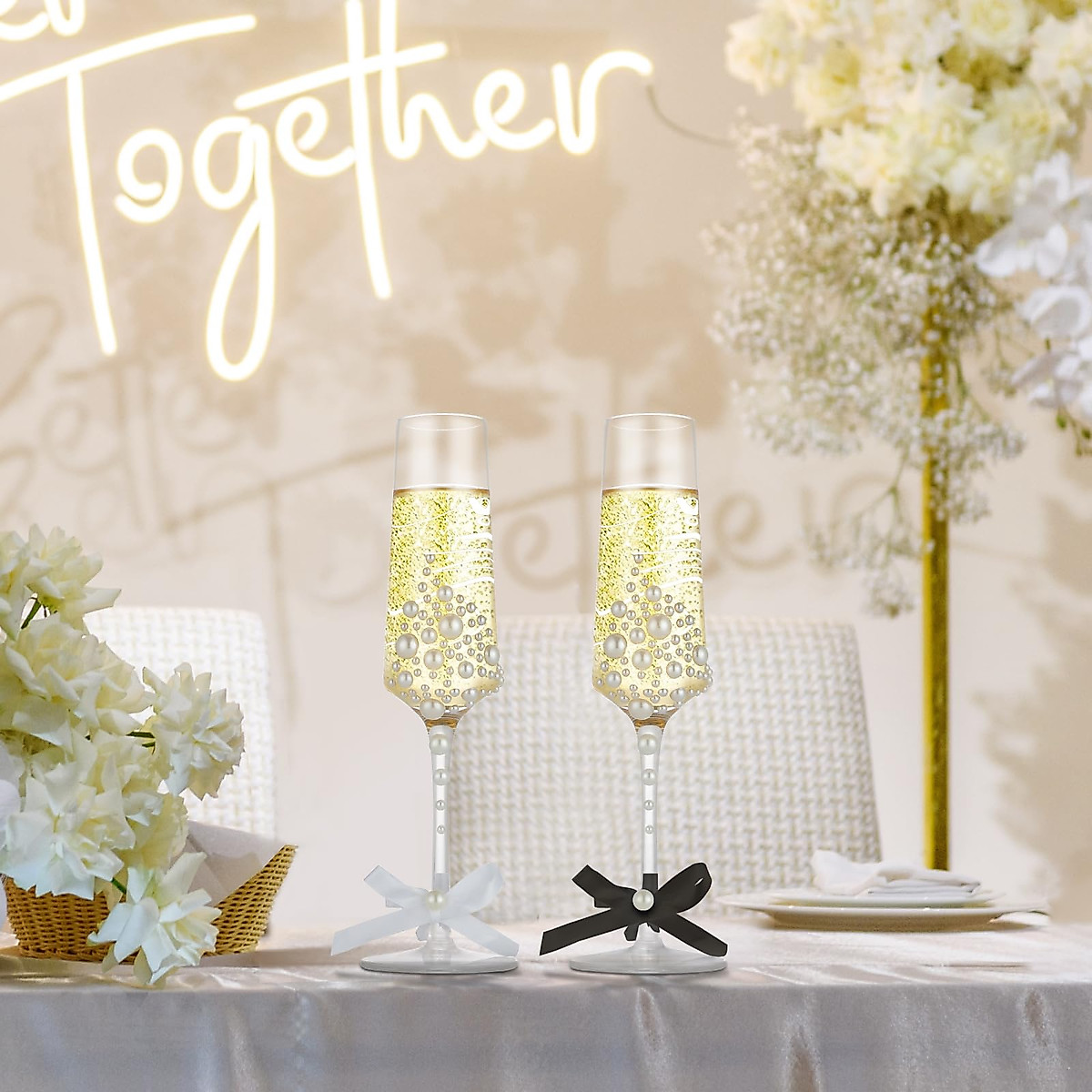 Personalized Mr and Mrs Wedding Champagne Flutes with Long Stem,Handcraft Bridal Shower Gift,Cute 7oz Bride and Groom Toasting Glass Set of 2, Unique Gift for Anniversary, Engagement Gifts for Couples