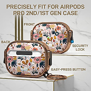 Maxjoy for Airpods Pro 2nd Generation/1st Generation Case with Lock, Flower AirPod Pro 2 Case Lock Protective Hard iPod Pro 2 Case for Women Men with Keychain for Airpods Pro (2023/2022/2019)