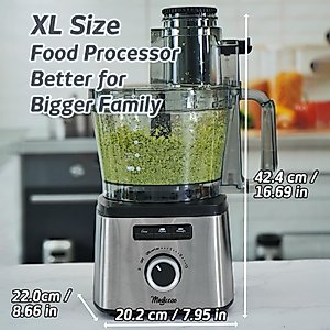 Magiccos 14-Cup Lemon Slicer Food-Processor - Large Feed Chute, 13 Speeds & Pulse, 3 Programs，Cheese Shredding, Cutting Fries, Meat Chopping, Shredding and Slicing, Mixing and Doughing, for Home Use