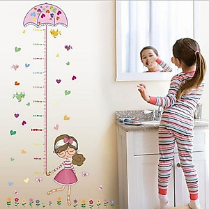 Braceus Kids Height Growth Chart Wall Art Cartoon Girl Bird Flower Sticker Decal