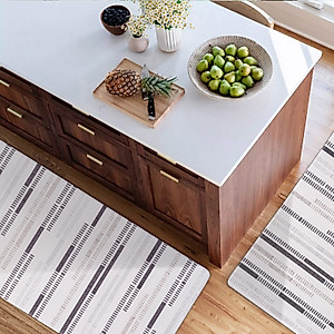 FRESHMINT Farmhouse Stripe Anti-Fatigue Kitchen Mat Set of 2, Cushioned Foam Kitchen Mats for Floor, Waterproof Non Slip Comfort Mat, Modern Kitchen Rug for Kitchen Decor, Sink, Laundry, Office