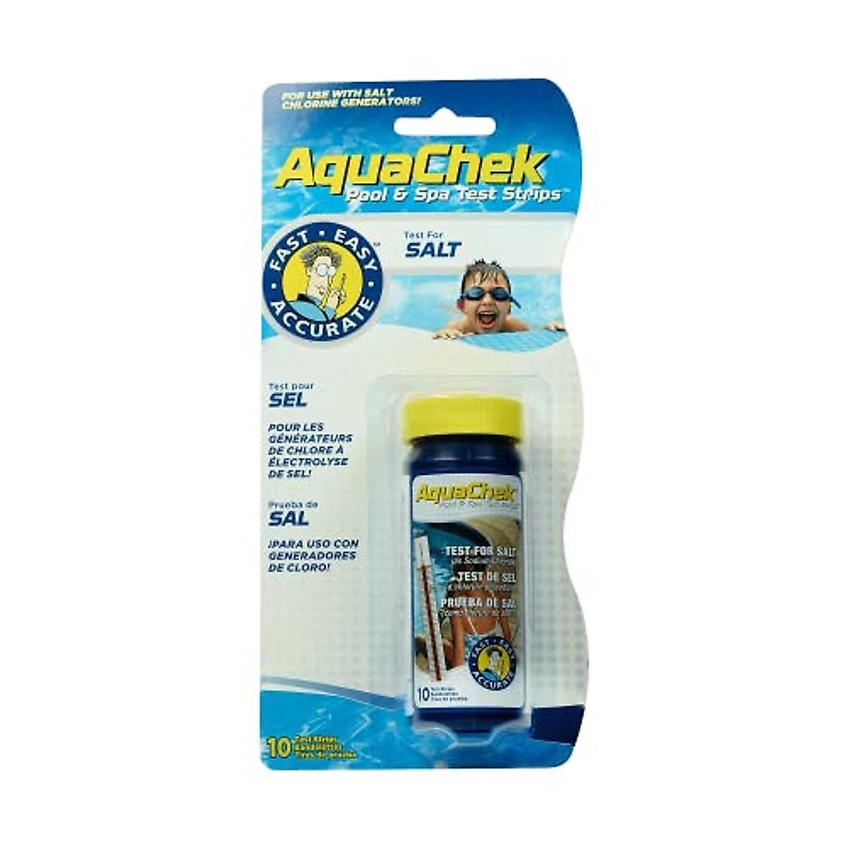 AquaChek Salt Test Strip Titrators for Pools - Salt Water Pool Test Strips for Sodium Chloride - Quick and Accurate Results - Professional Water Quality Testing Kit (10 Strips)