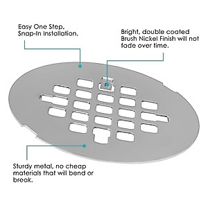 4 ¼” Snap-in Shower Drain Grate - Brushed Nickel - Replacement Cover - VHI - Handyman Designed & Tested in America - 100% Brass - Will Never Bend or Break
