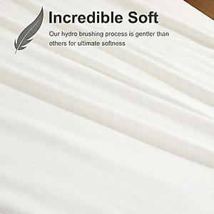 UnionKK Duvet Cover Queen Size I Washed Cotton Linen Feel White Duvet Cover and Pillow Shams Set I Coconut Buttons Closure Nature Wrinkled Textured Ultra-Soft Breathable Durable Comfy