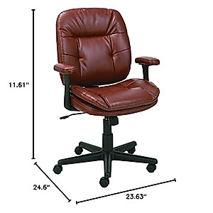 OIF Swivel/Tilt Leather Task Chair, Fixed T-Bar Arms, Chestnut Brown