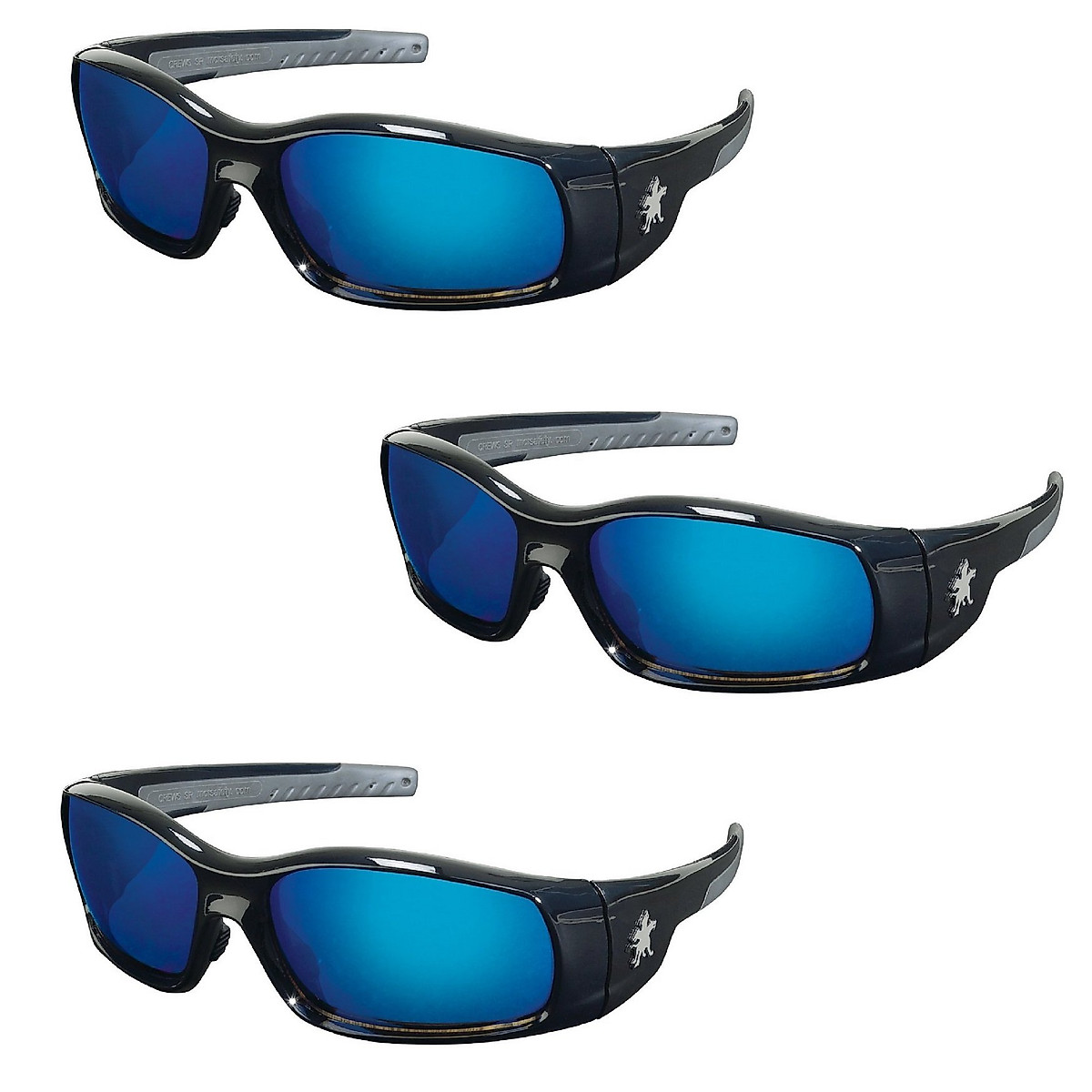 Crews Swagger SR118B Safety Glasses, 3 Pair (Blue Mirror Lens/Black Frame)