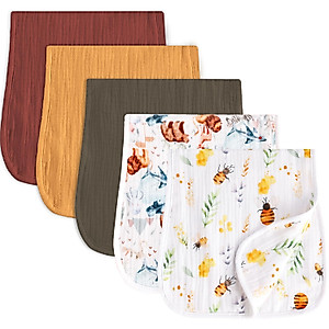 vuminbox 5-Packs Muslin Burp Cloths 100% Cotton Muslin Large Super Soft Absorbent Stylish Baby Burp Cloths for Boys and Girls