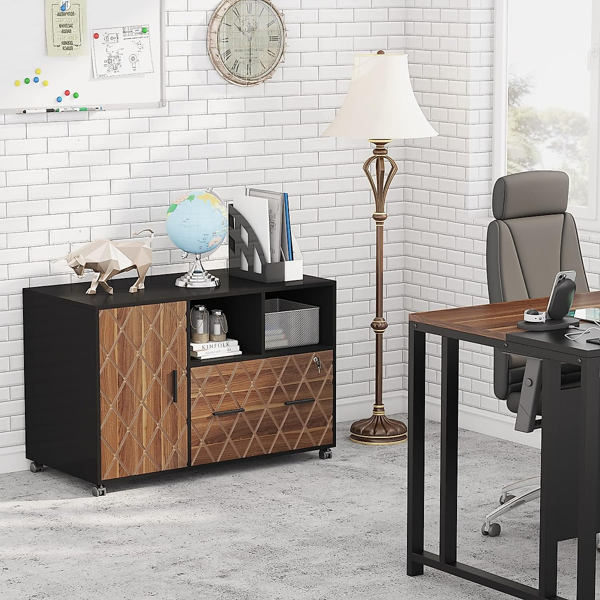 Tribesigns Large File Cabinet with Lock and Drawer, Modern Mobile Lateral Filing Cabinet Printer Stand Legal/Letter / A4 Size with Wheels and Storage Shelves for Home Office (Brown)