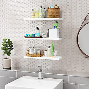 ISYOKE White Floating Shelves Set of 3 Wall Mounted Modern Floating White Shelf for Wall, Floating White Wall Shelf for Bathroom,Bedroom, Living Room,Kitchen