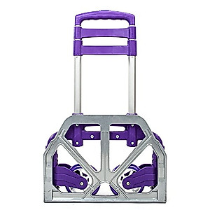 Aluminium Portable Folding Collapsible Push Truck,Hand Trolley Luggage Hand Cart and Dolly 165.35 lbs (75kg) for Home, Auto, Office,Travel Use (Purple)