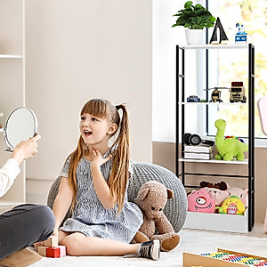 LING RUI 4-Tier Tall Bookcase,Narrow Bookshelf for Small Space,Wood and Metal Book Shelf Storage Organizer for Home Office,Living Room,Entryway,Industrial