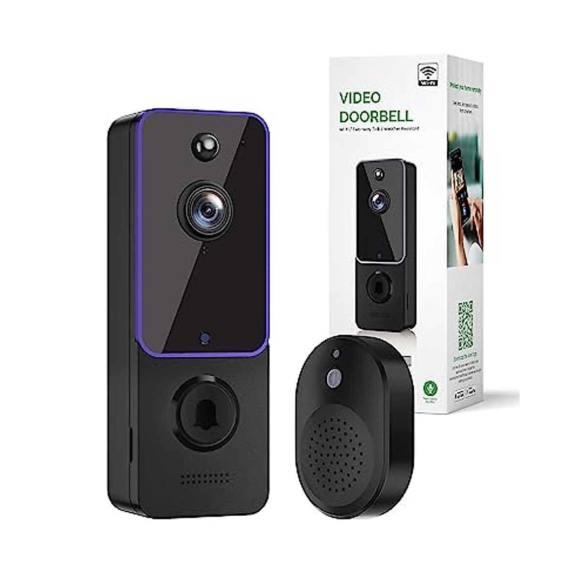 SJCODE Smart Video Doorbell Included Ring Chime, Security Camera Wireless, Battery Powered, Wide-Angle Lens, 2 Way Audio, Night Vision, Human Detection, for Indoor/Outdoor Surveillance