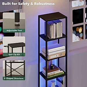 JARHETUN 6-Tier Bookshelf, Tall Narrow Bookcase with LED Lights, Book Shelf with Steel Frame, Display Storage Shelf for Living Room, Bedroom, Home Office, Study, Balcony, Black