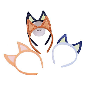 Jing xin 4 pcs Blue Family Party Supplies Plush Soft Dog Ears Headbands Costume for Halloween Play Day One Size Elastic Headband