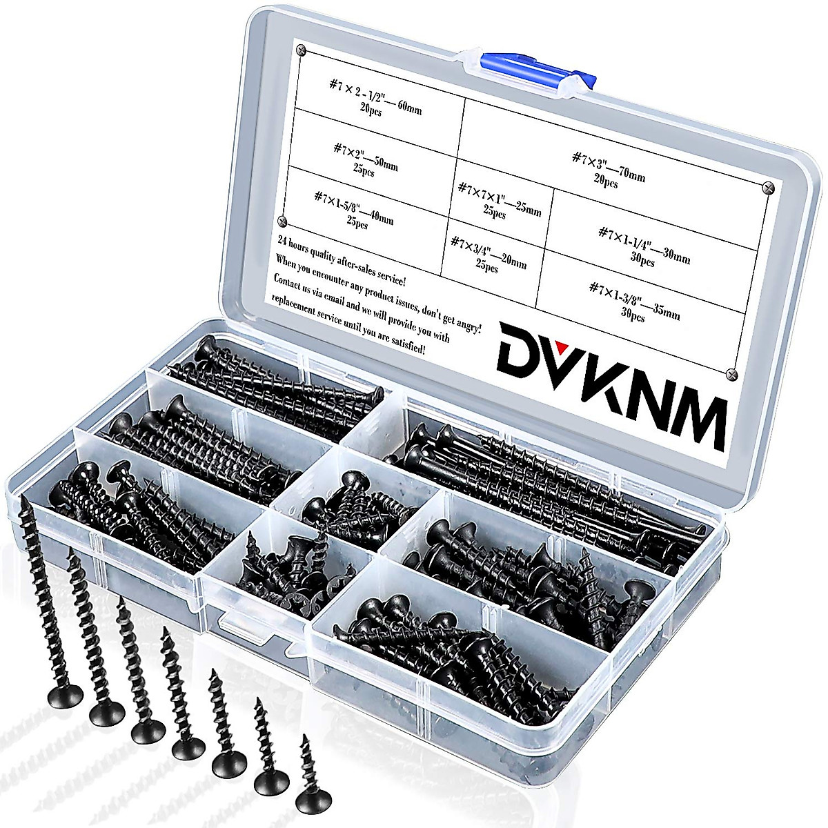 Screws #7 Quality Black Steel Drywall Screws Wood Screws 200Pcs Self Tapping Screws Kit,Screws Assortment Set for Drywall Sheetrock Furniture Cabinet Wood,8 Commonly Used Sizes