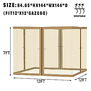 Aoodor Universal 12' x 12' Gazebo Netting Screen Replacement 4-Panel Sidewalls for Patio (Only Netting)