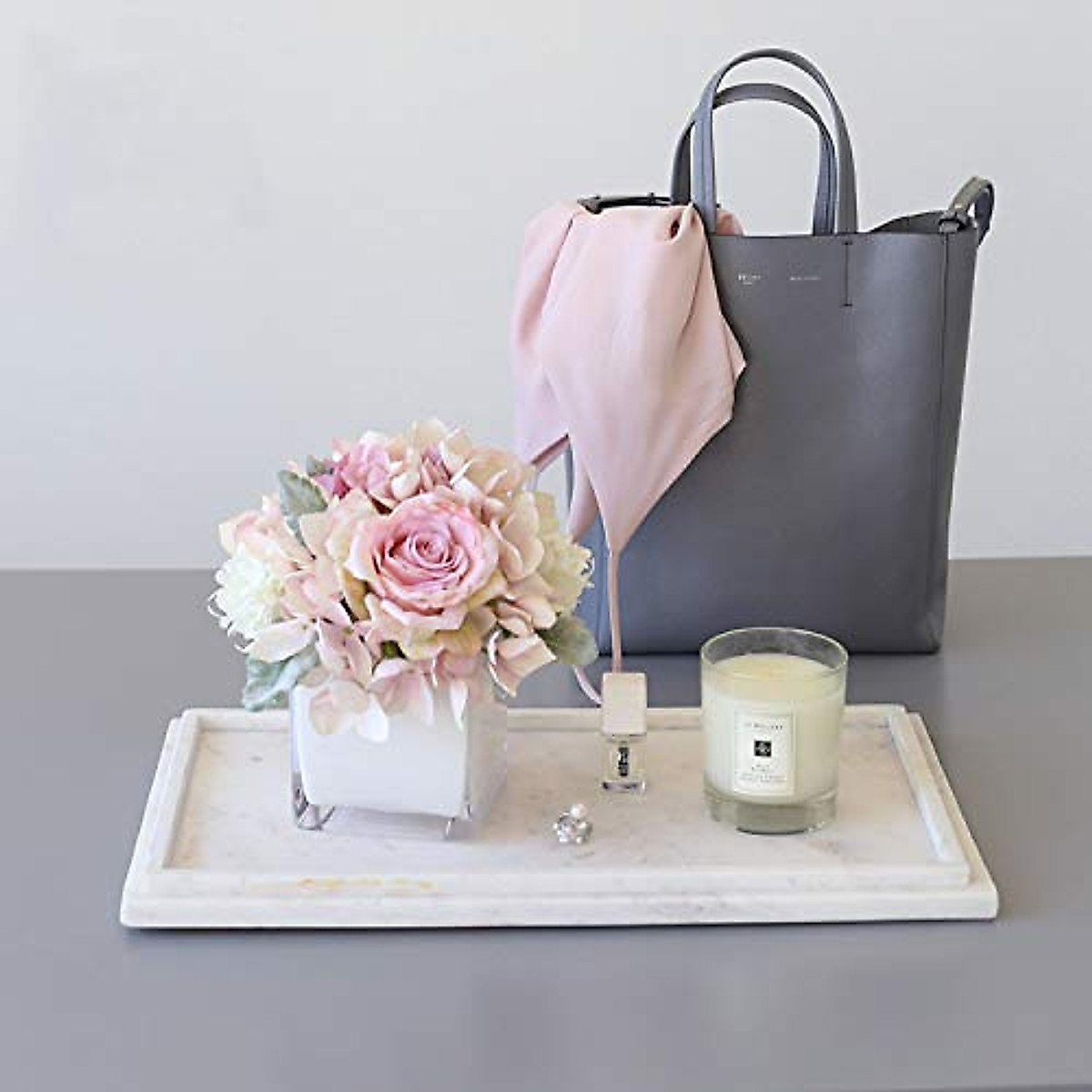 G Home Collection Plush Pink Rose Hydrangea Floral Arrangement in Glass Vase