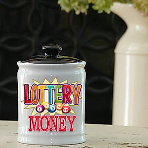 Cottage Creek Lottery Box Round Ceramic Lottery Money Jar/Fun Novelty Lottery Gifts Lotto Gifts [White]