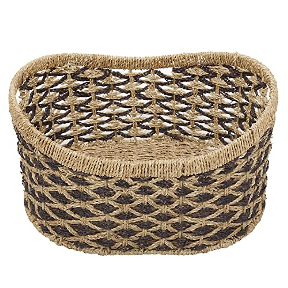 Deco 79 Seagrass Handmade Two Toned Storage Basket with Handles, Set of 2 10", 9"H, Brown